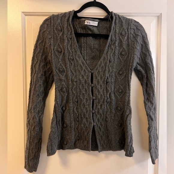 Zara | Sweaters | Zara Cable Knit Cardigan Grey Medium | Poshmark